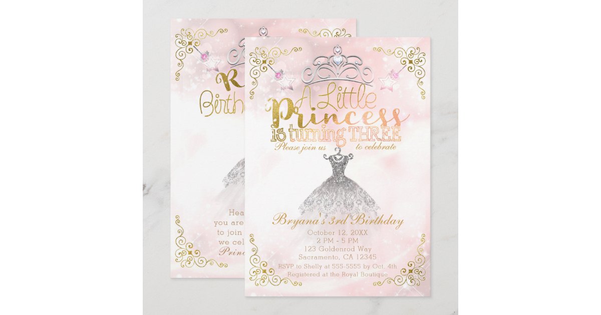 A Little Princess turning THREE 3rd Birthday Party Invitation | Zazzle