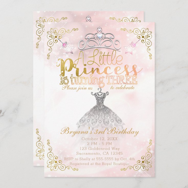A Little Princess turning THREE 3rd Birthday Party Invitation | Zazzle
