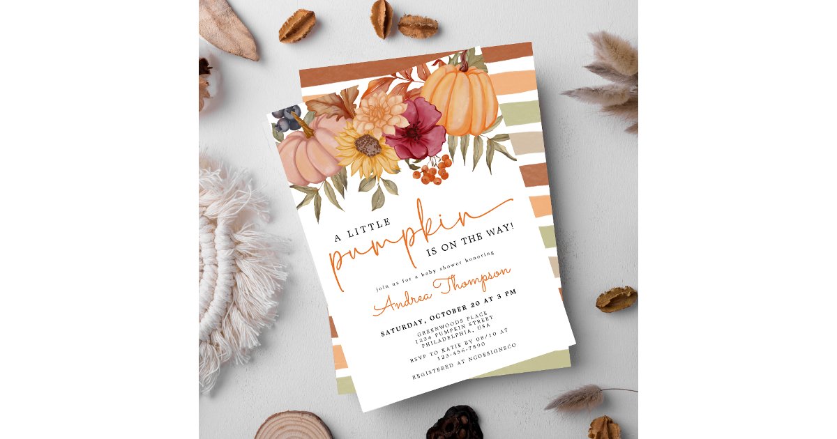 A Little Pumpkin Autumn Floral Pumpkin Baby Shower Invitation | Zazzle