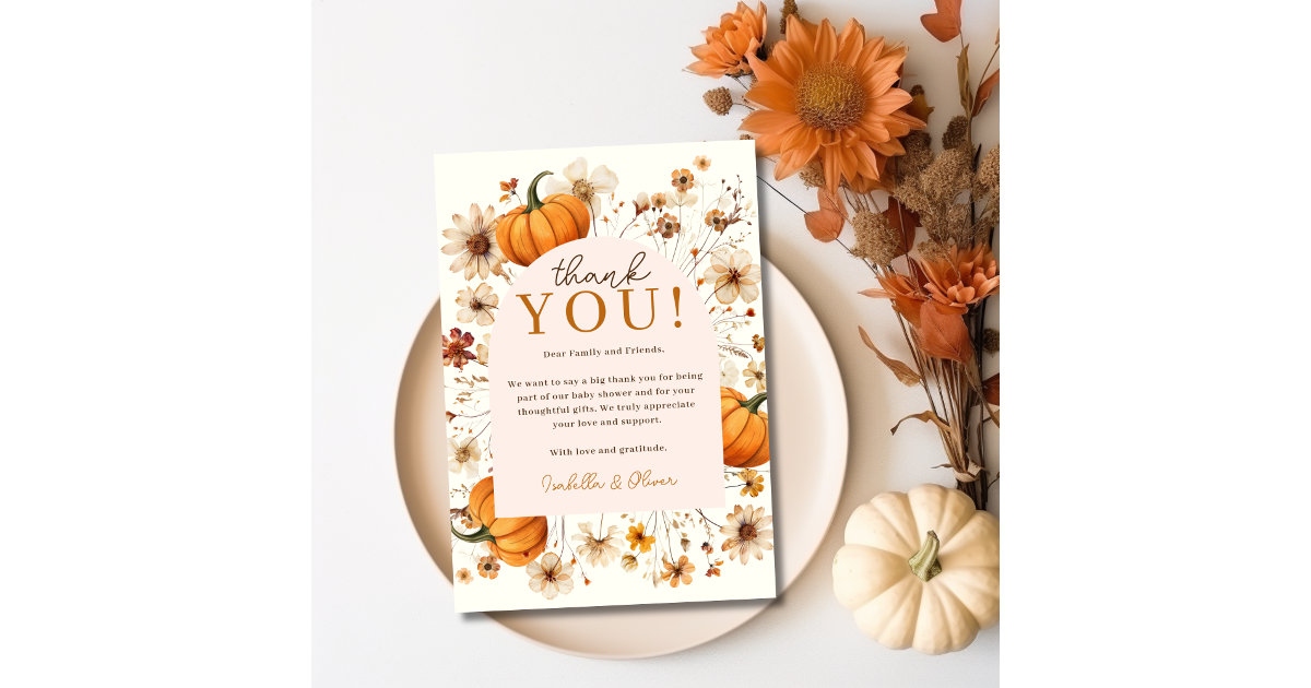 A Little Pumpkin Fall Baby Shower Thank You Card | Zazzle
