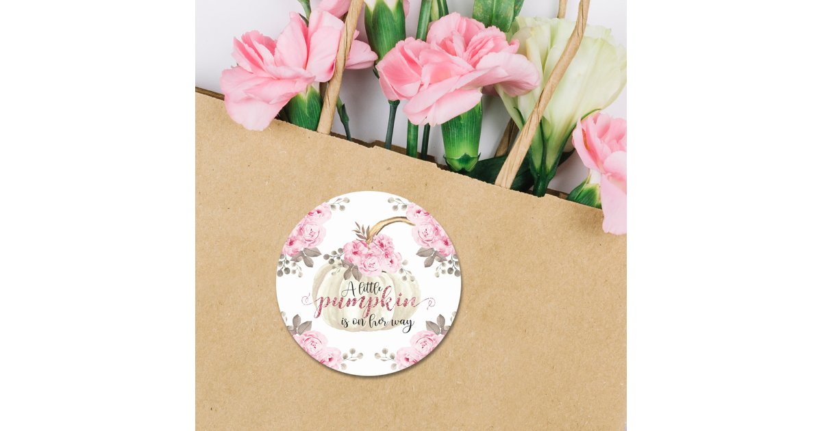 A Little Pumpkin Pink Floral Glitter Classic Round Sticker | Zazzle