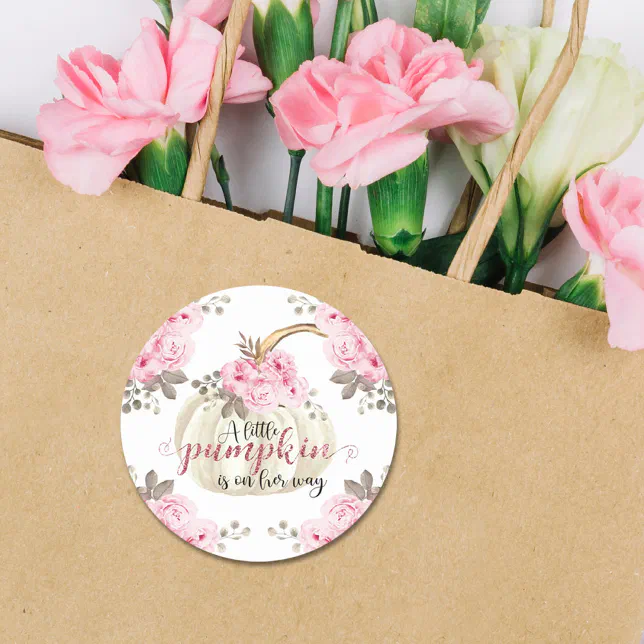 A Little Pumpkin Pink Floral Glitter Classic Round Sticker | Zazzle