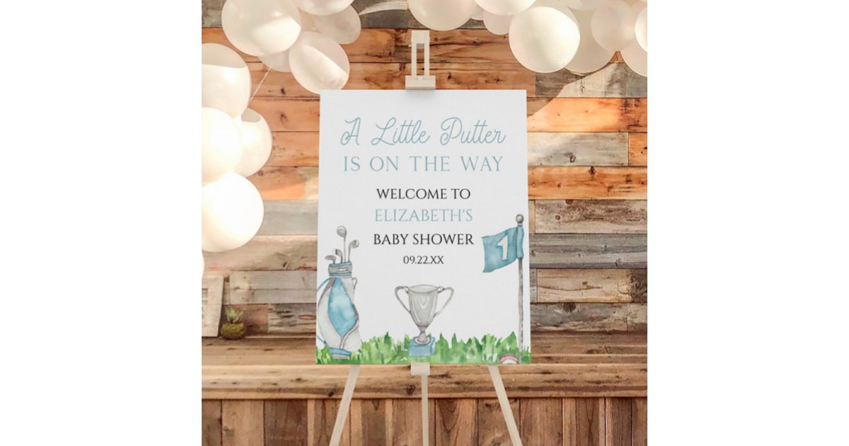 A Little Putter Blue Golf Baby Shower Welcome Sign | Zazzle