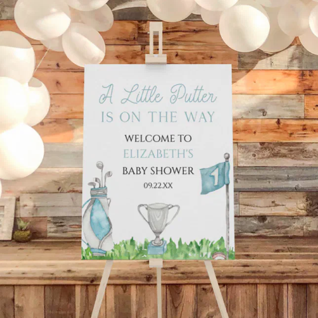 A Little Putter Blue Golf Baby Shower Welcome Sign | Zazzle