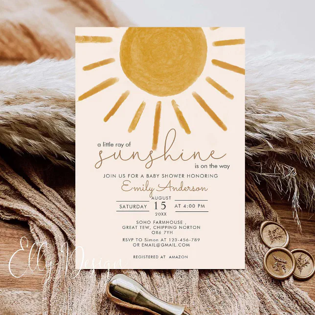 A Little Ray Of Sunshine Boho Sun Baby Shower Invi Invitation | Zazzle