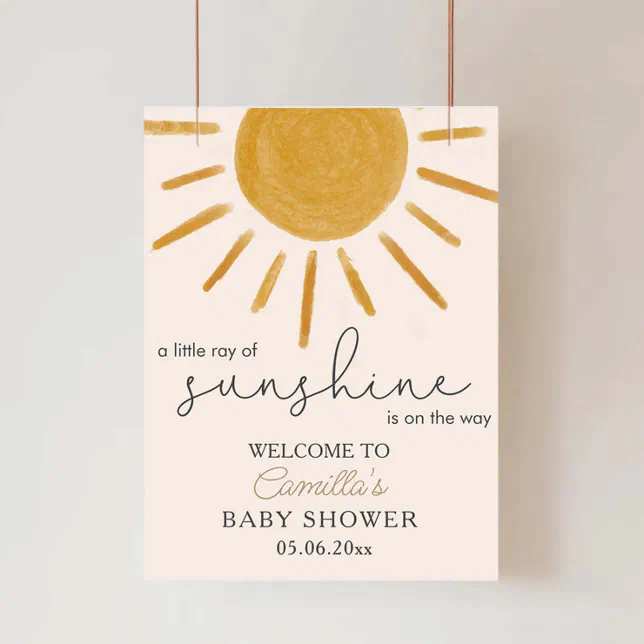 A Little Ray Of Sunshine Boho Sun Baby Shower Poster | Zazzle