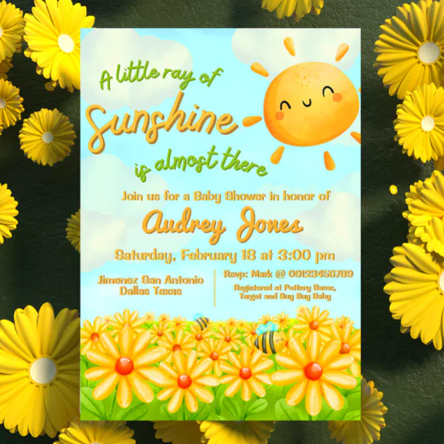 A Little Ray of Sunshine is Almost There Invitation | Zazzle