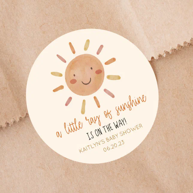 A Little Ray Of Sunshine Yellow Sun Baby Shower Classic Round Sticker ...