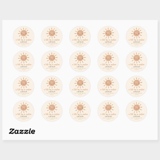 A Little Ray Of Sunshine Yellow Sun Baby Shower Classic Round Sticker ...