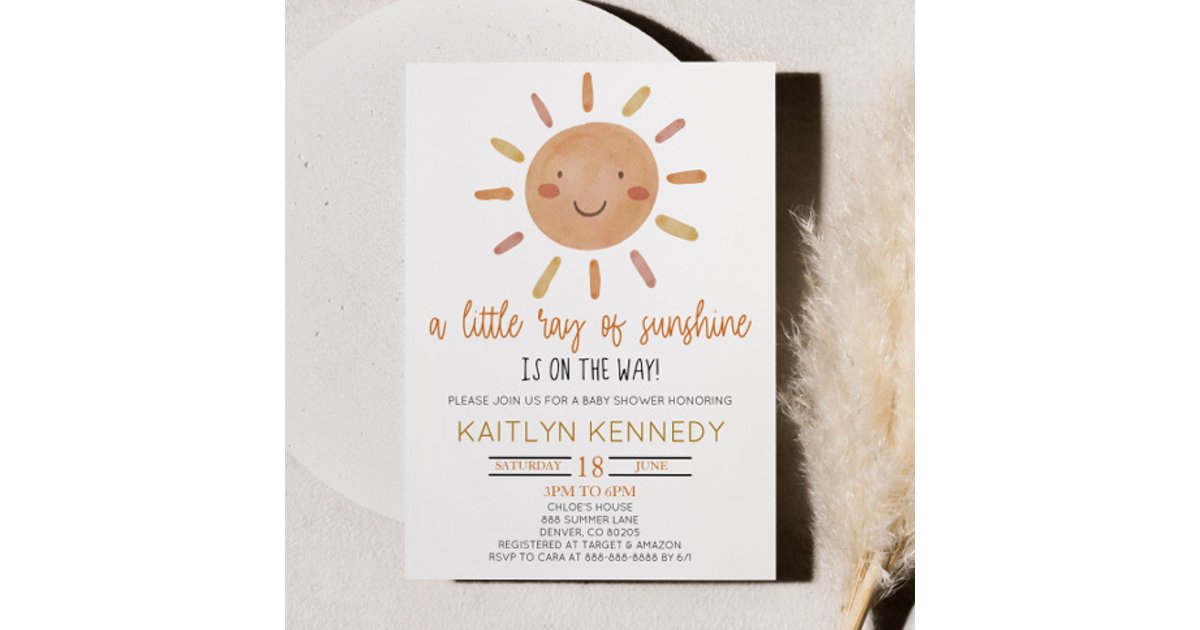 A Little Ray Of Sunshine Yellow Sun Baby Shower Invitation | Zazzle