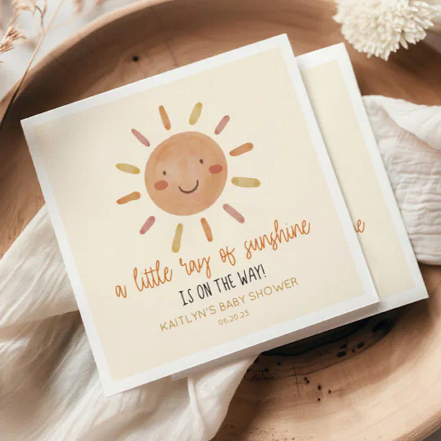 A Little Ray Of Sunshine Yellow Sun Baby Shower Napkins | Zazzle