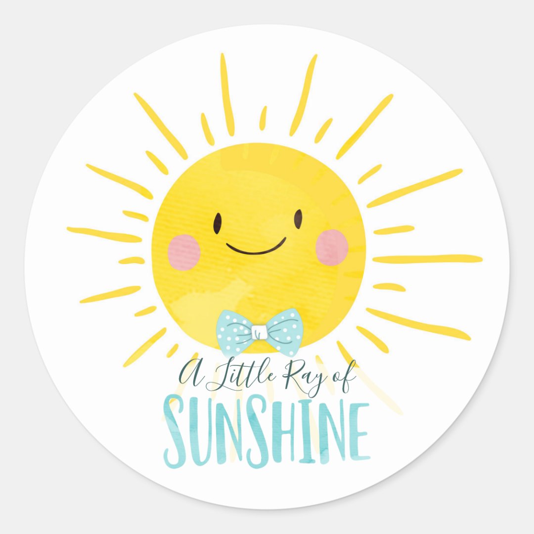 A Little Ray Sunshine Blue Bow Tie Topper Favor Classic Round Sticker ...
