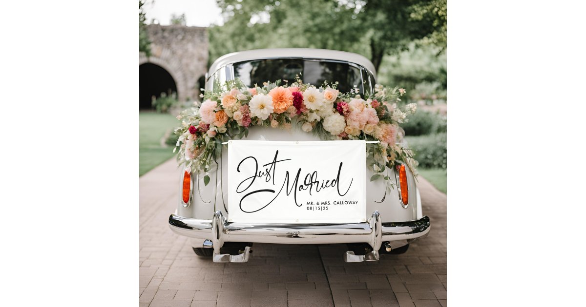A Little Retro Just Married Car Banner | Zazzle