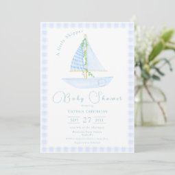 A Little Skipper Blue Plaid Modern Baby Shower Invitation | Zazzle