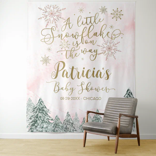 A little Snowflake Pink Baby Shower Backdrop | Zazzle