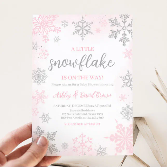 A Little Snowflake Pink Baby Shower Invitation | Zazzle