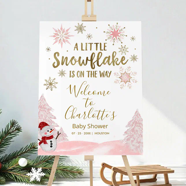 A little snowflake Pink Baby Shower Welcome Sign | Zazzle