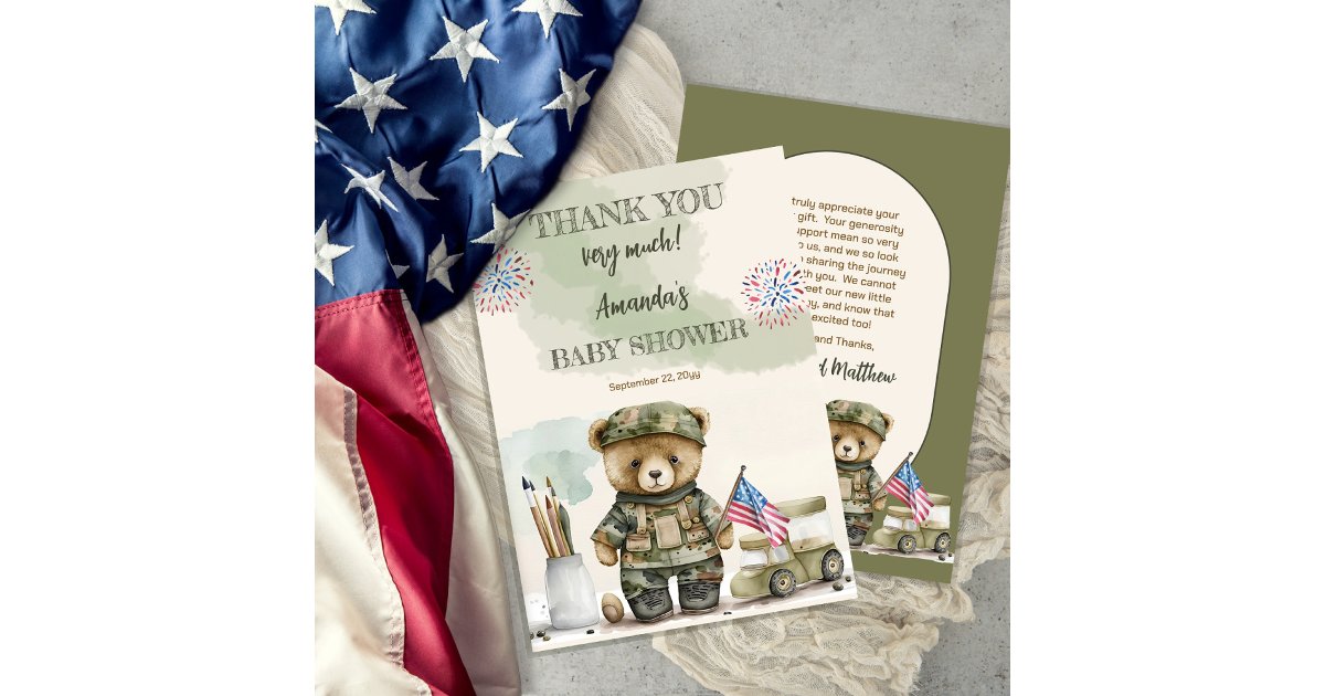 A Little Soldier Boy Teddy Bear Baby Shower Thank You Card | Zazzle