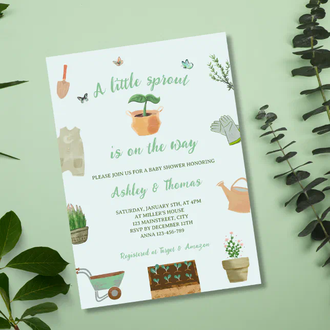 A Little Sprout Garden Plant Neutral Baby Shower Invitation | Zazzle