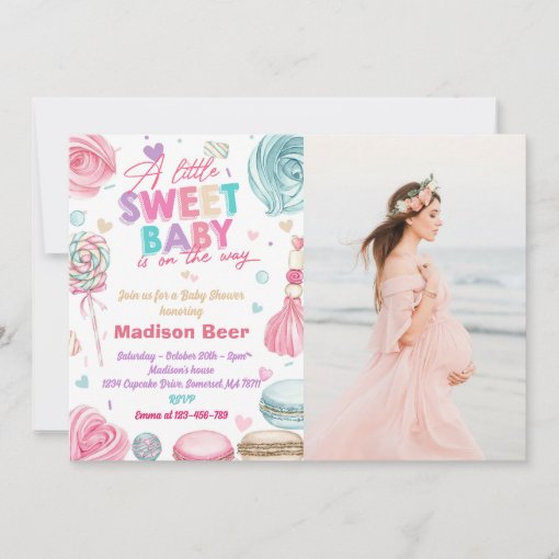 A Little Sweet Baby Is One The Way Party Photo Invitation | Zazzle