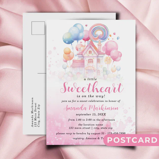 A Little Sweetheart Candy Baby Shower Invitation Postcard | Zazzle