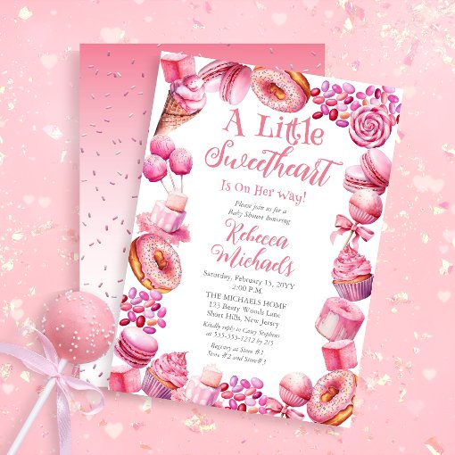 A Little Sweetheart Candy Frame Girl Baby Shower Invitation | Zazzle