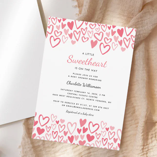 A Little Sweetheart Hearts Girl Baby Shower Invitation | Zazzle