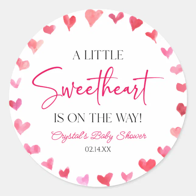 A Little Sweetheart Red Pink Hearts Baby Shower Classic Round Sticker ...