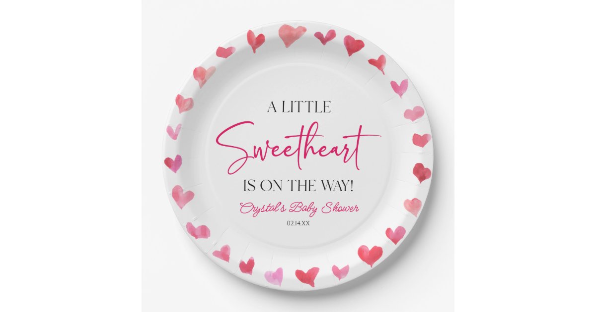 A Little Sweetheart Red Pink Hearts Baby Shower Paper Plates | Zazzle