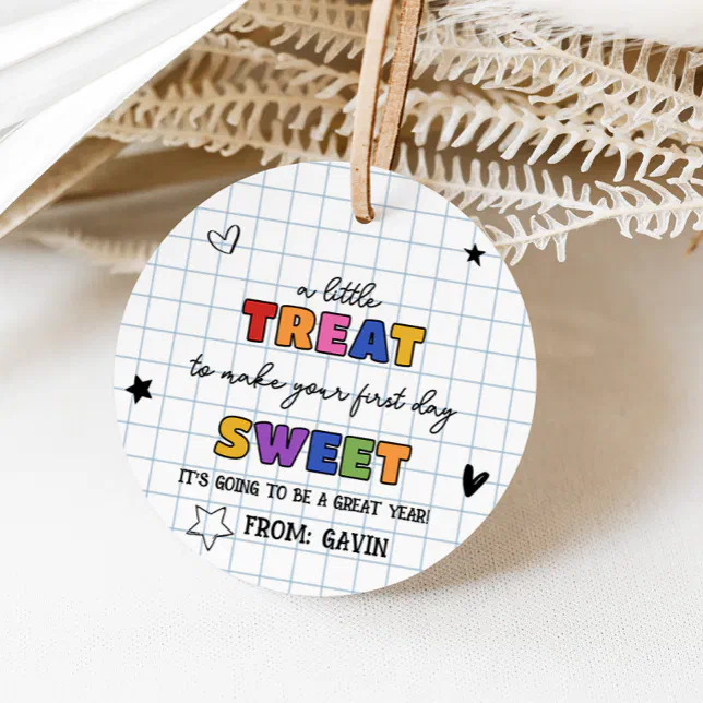 A Little Treat to Make First day Sweet Round Favor Tags | Zazzle