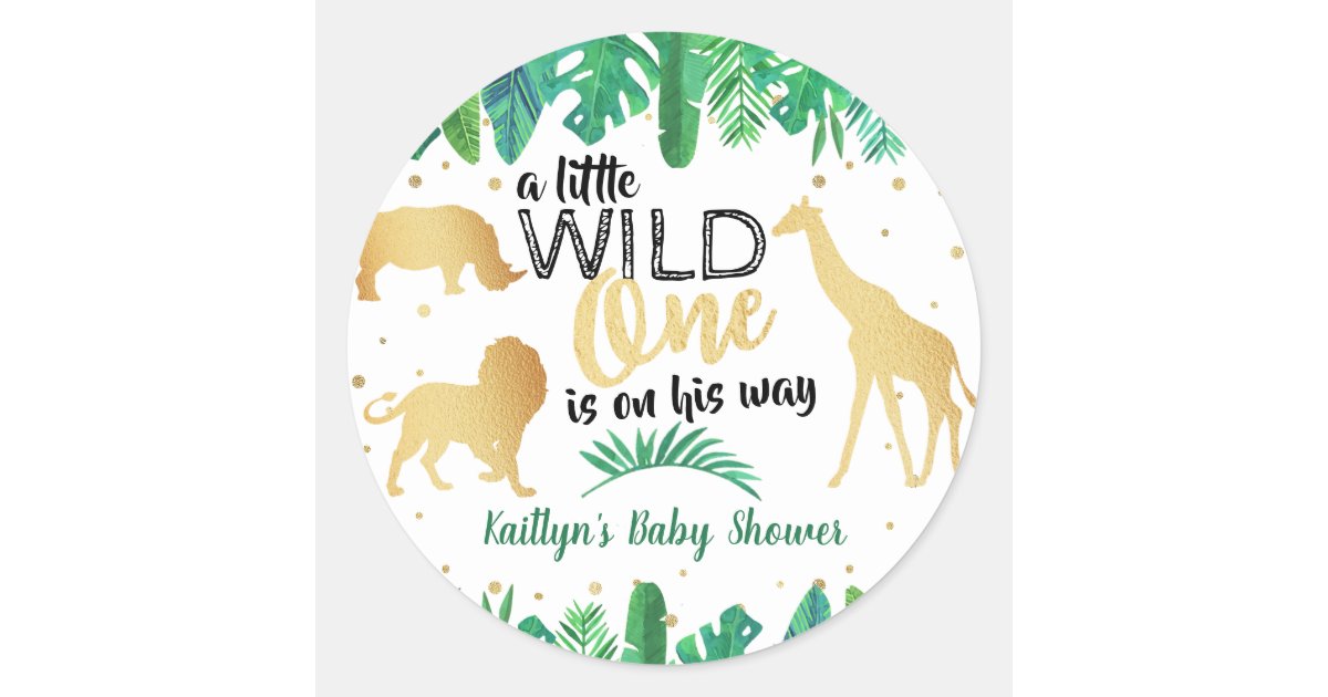 A Little Wild One Is On His Way Boys Baby Shower Classic Round Sticker ...