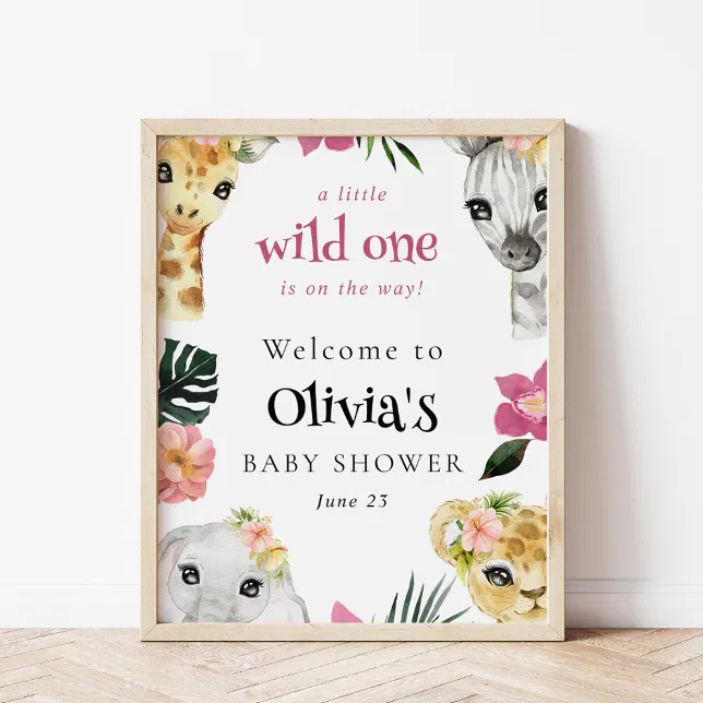 A Little Wild One Jungle Girl Baby Shower Welcome Poster | Zazzle