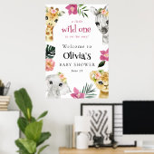 A Little Wild One Jungle Girl Baby Shower Welcome Poster | Zazzle