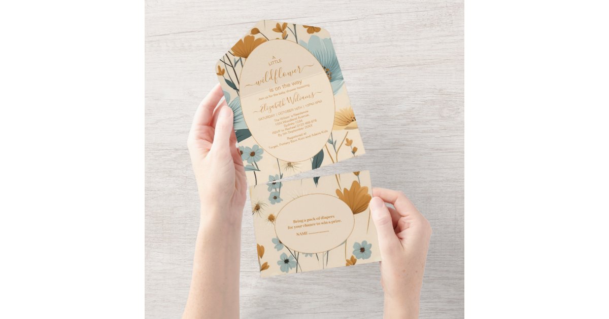 A Little Wildflower Boho Nature Theme Baby Shower All In One Invitation ...