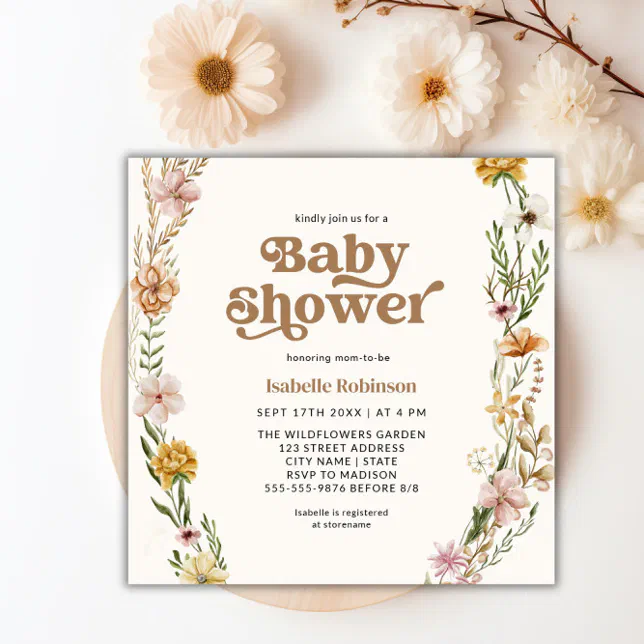 A Little Wildflower Boho Nature Theme Baby Shower Invitation | Zazzle