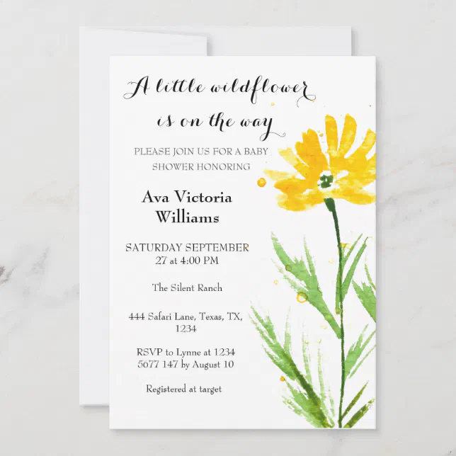 A Little Wildflower Girl Baby Shower Yellow Flower Invitation | Zazzle