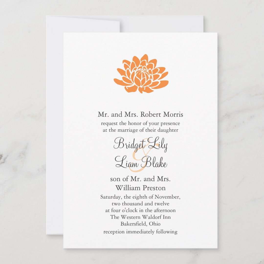 A Lotus Flower Wedding invitation (orange) | Zazzle