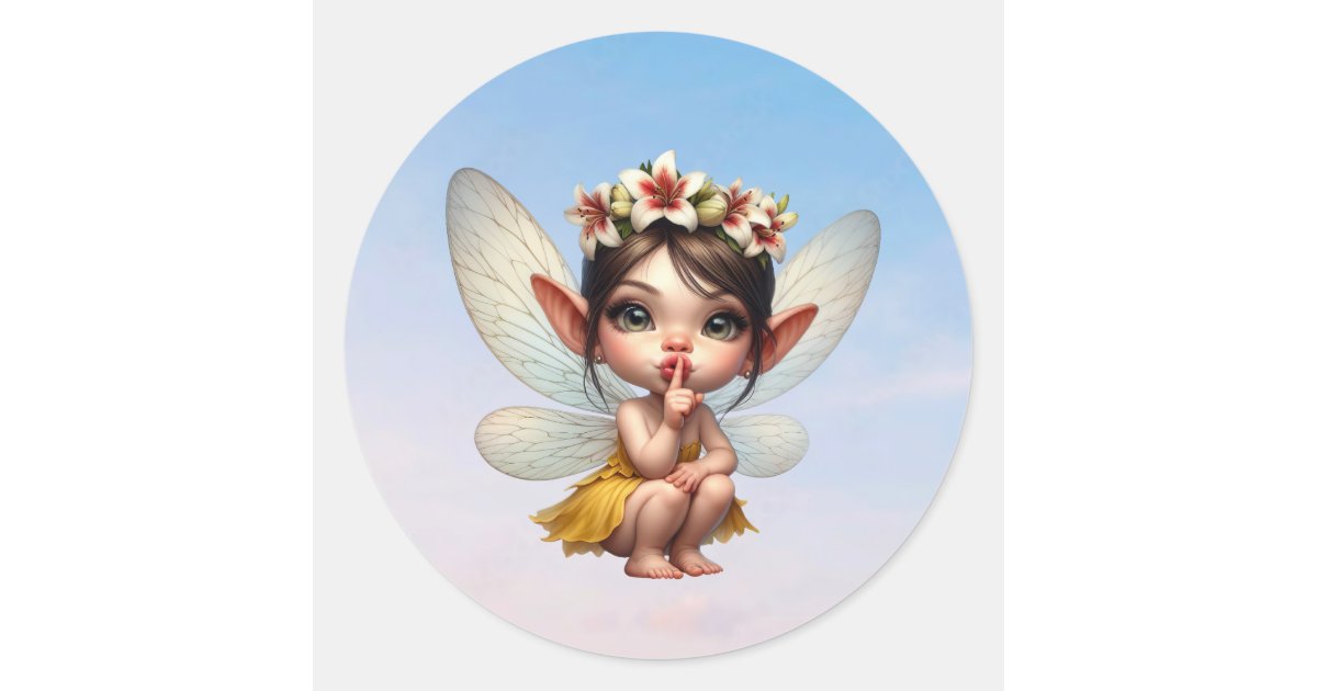 A magical little fairy crouching down classic round sticker | Zazzle