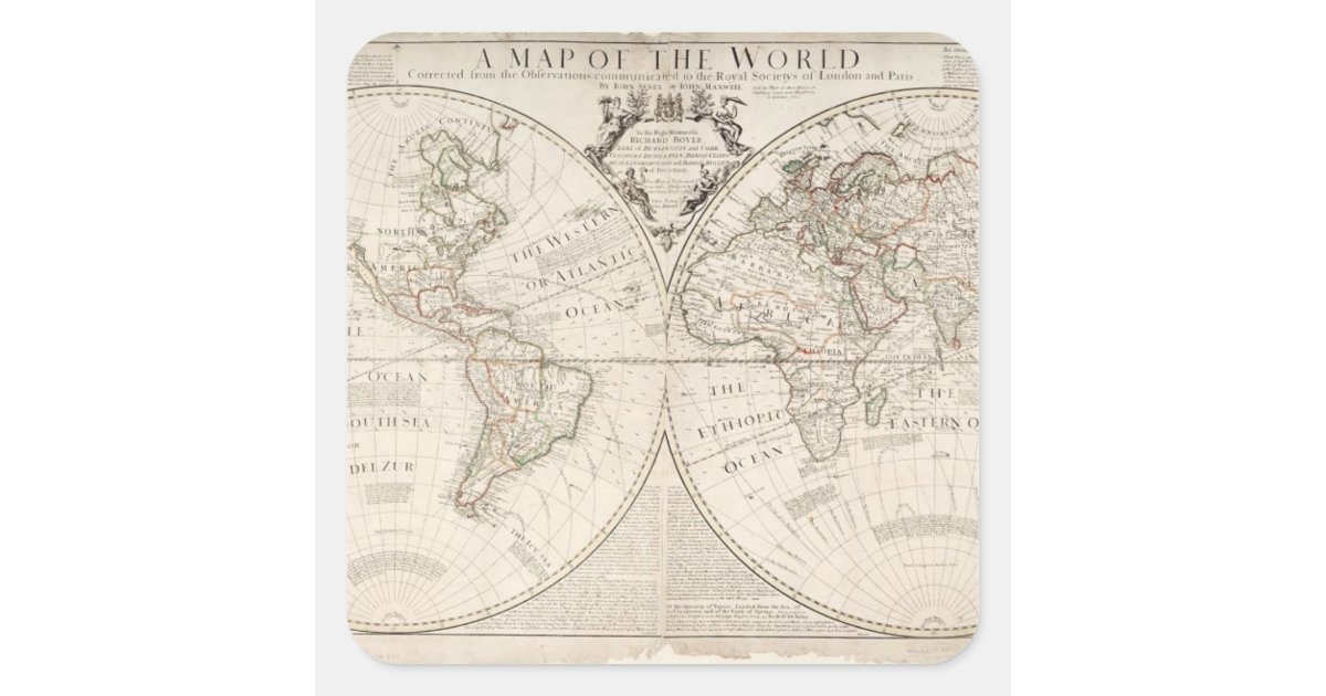 A Map of the World Square Sticker | Zazzle