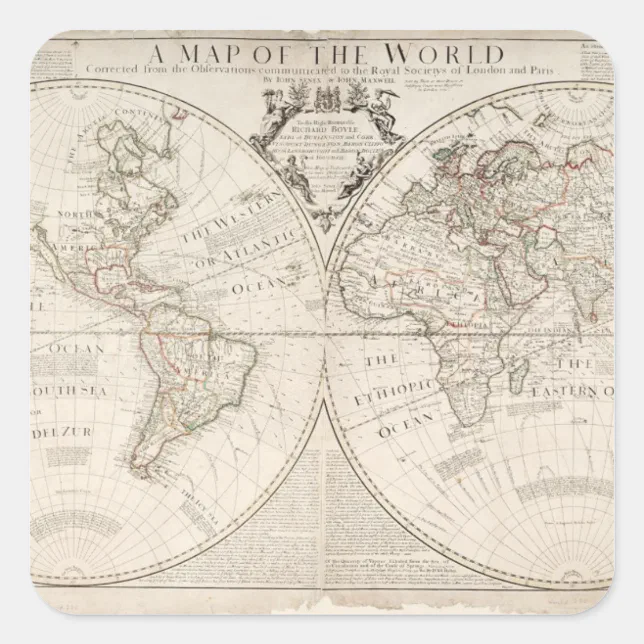 A Map of the World Square Sticker | Zazzle