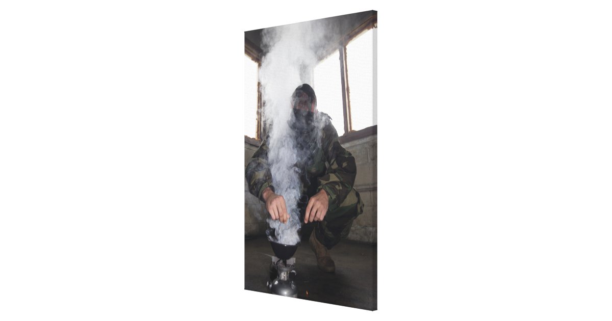 A marine fills the gas chamber with more CS gas Canvas Print | Zazzle