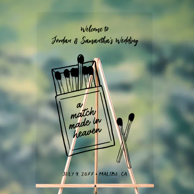 A Match Made Heaven Wedding Welcome Acrylic Sign | Zazzle