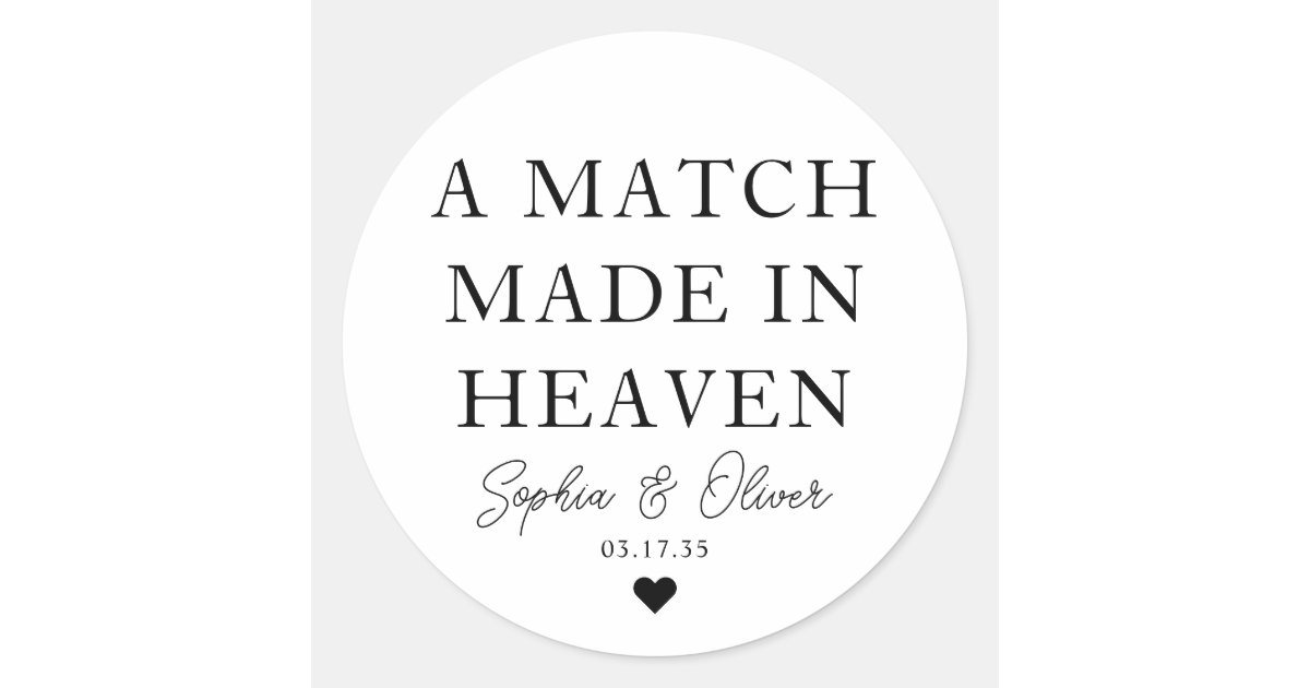 A MATCH MADE IN HEAVEN Heart Wedding Matches Favor Classic Round ...