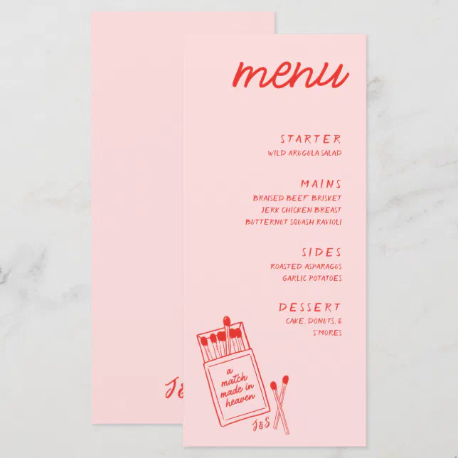 A Match Made in Heaven Pink Wedding Dinner Menu | Zazzle