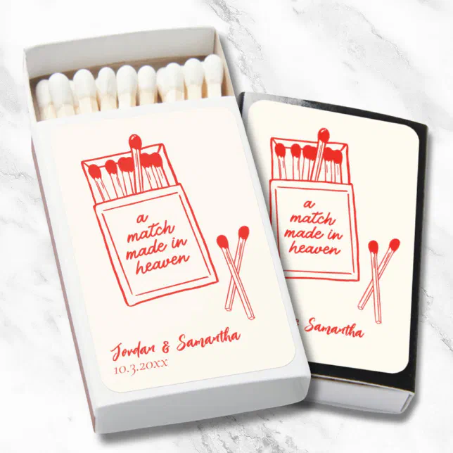 A Match Made in Heaven Red Cute Wedding Matchbooks | Zazzle