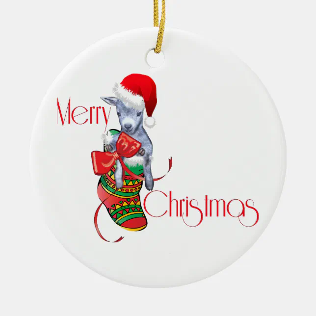 A Merry Christmas Goat Baby in Stocking Ornament | Zazzle