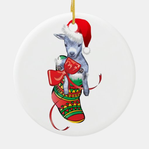 A Merry Christmas Goat Baby in Stocking Ornament | Zazzle