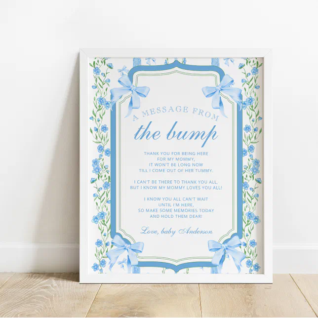 A Message From The Bump Blue Floral Baby Shower Poster | Zazzle
