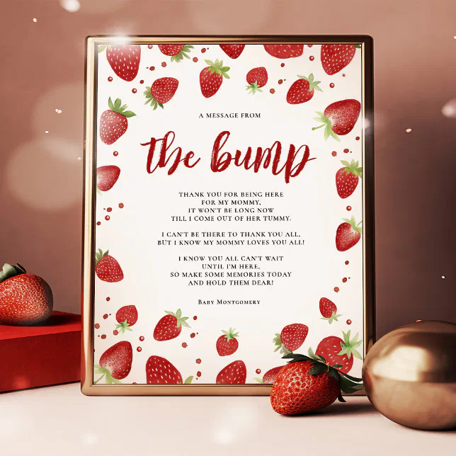 A Message From The Bump Strawberry Baby Shower Poster | Zazzle