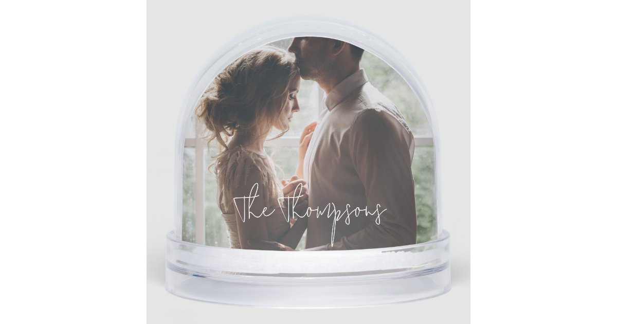 A Modern Love Script Couple's Photo Snow Globe | Zazzle